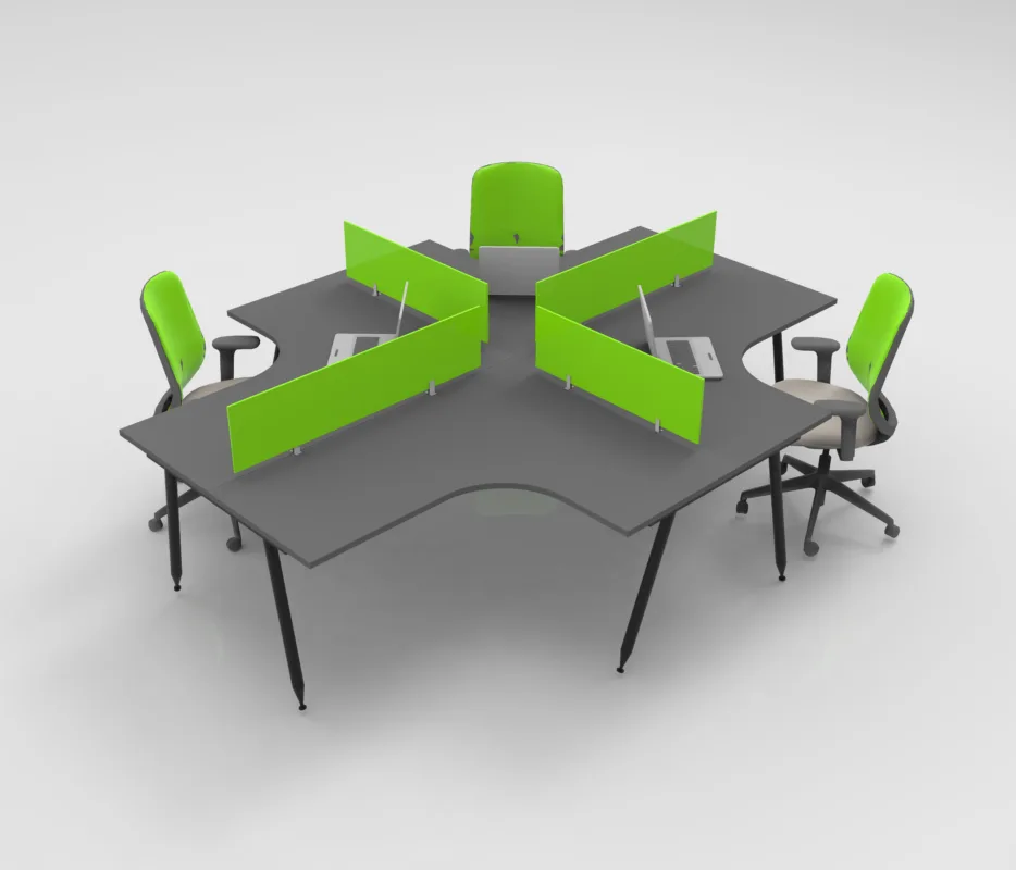 Orange 4 Cluster Workstation (Black Leg) - Space Hub Furnitures